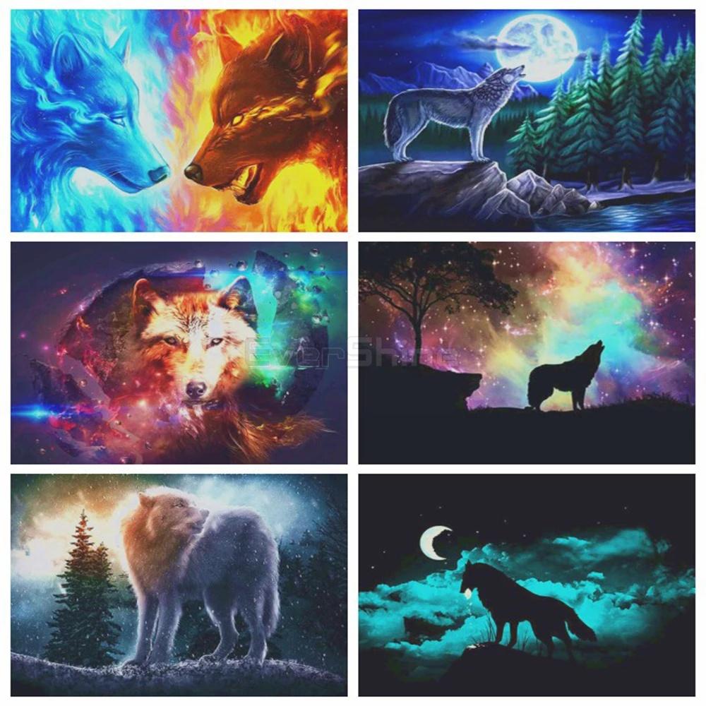 Buy Diamond Painting Full Round Diamond Wolf Cross Stitch Diamond ...