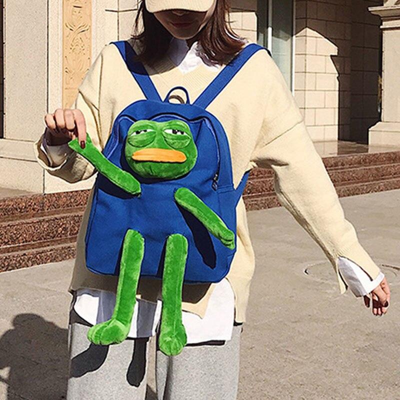 Cartoon Frog Backpack Canvas Women Backpack Large Capacity Funny ...
