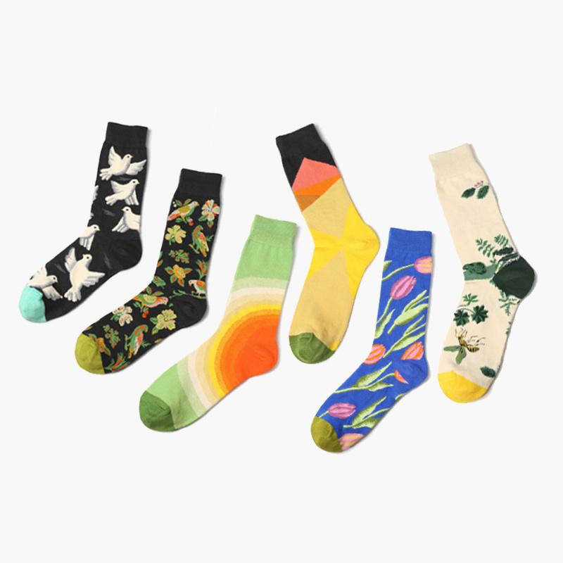 Buy Men Creative Socks Print Hose Bird Flower Harajuku 3Pair Winter ...