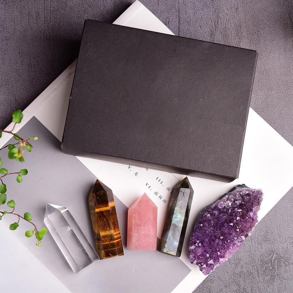 Natural Crystal Rough Hexagonal Prism Transparent Stone Set Combination ...