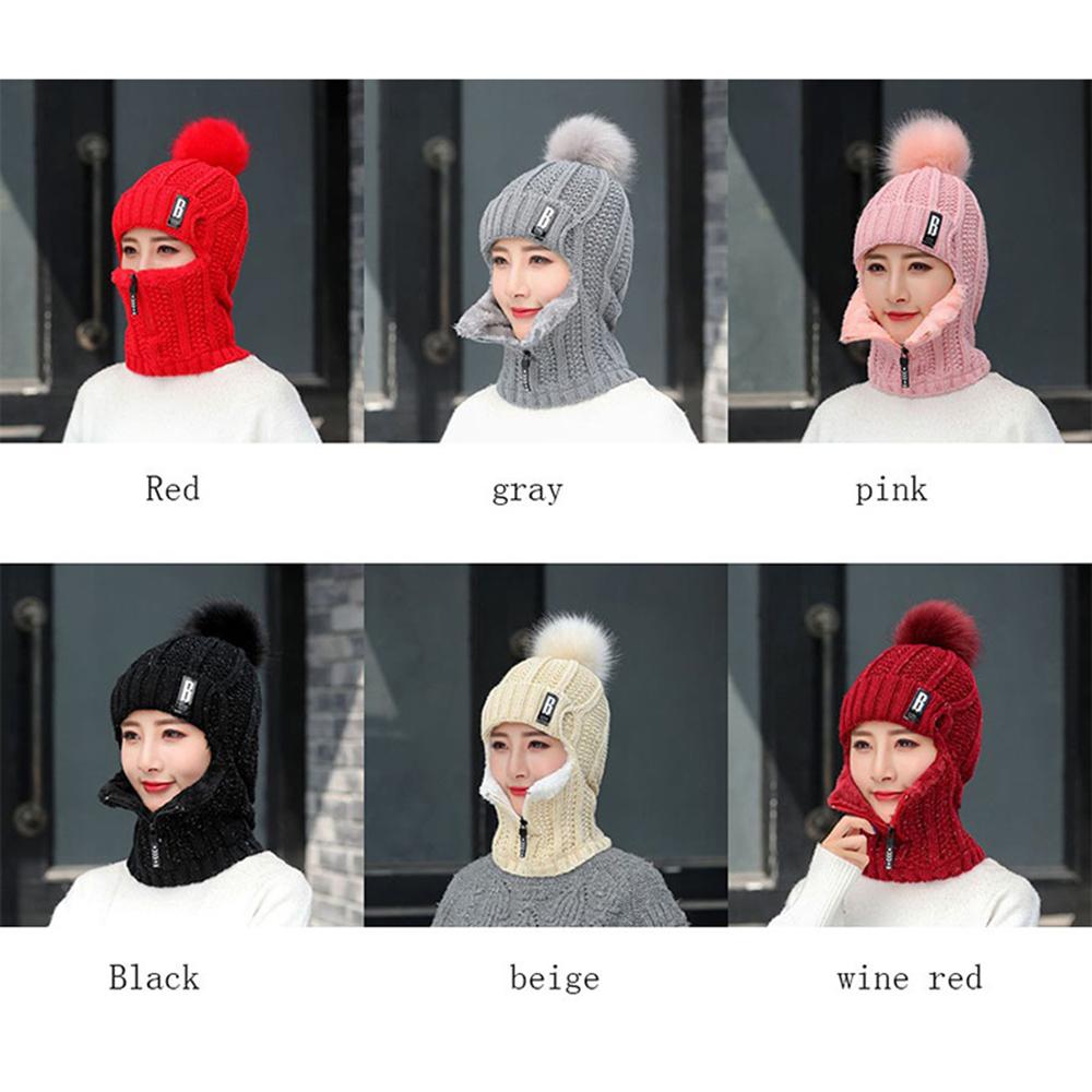 Buy Womens Winter Beanie Hat Scarf Set With Zipper Warm Knit Hats Thick ...