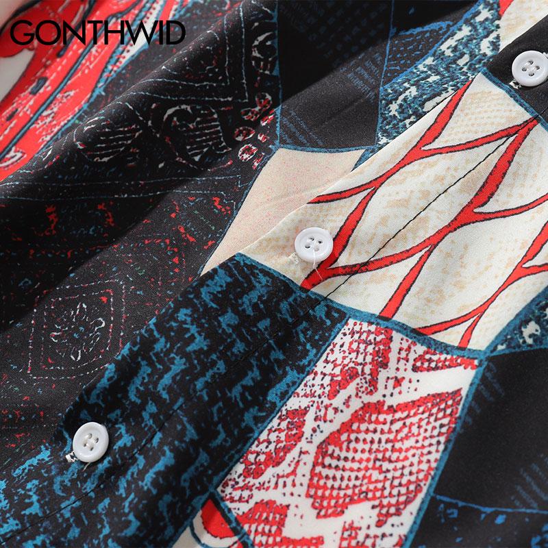 Buy Geometry Patchwork Long Sleeve Shirts Hip Hop Casual Streetwear ...
