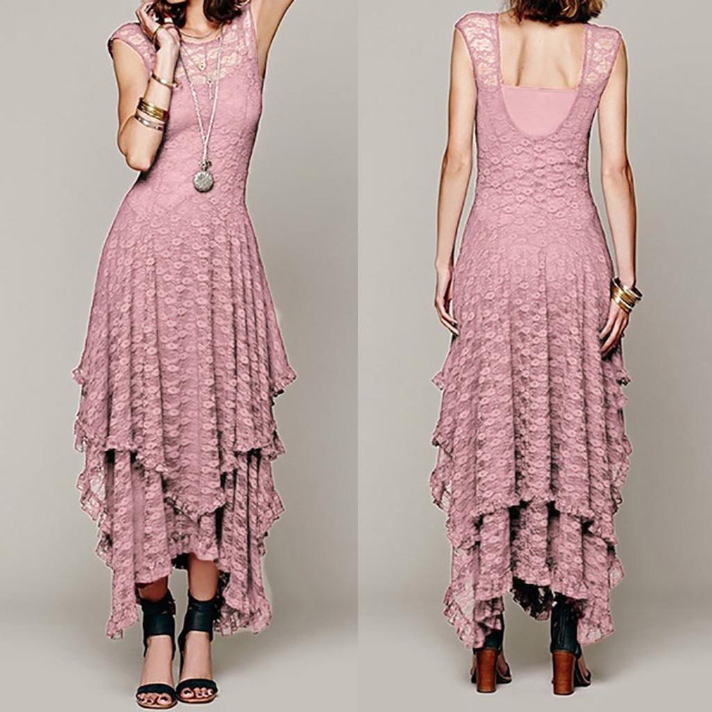 Buy Women's Boho Irregular Lace Sexy Double Layered Ruffled Trimming ...