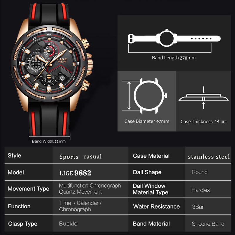 Buy LIGE Watch Men Fashion Sport Quartz Clock Leather Mens Watches ...