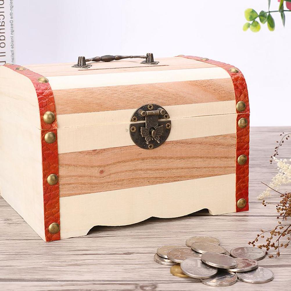 Coin Box Wooden Vintage Money Container Coin Saving Box Treasure ...