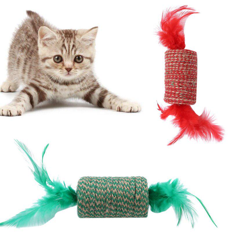 Buy 1Pc Cat Pet Sisal Rope Roller Chase Feather Roller Kitten Play Toys ...