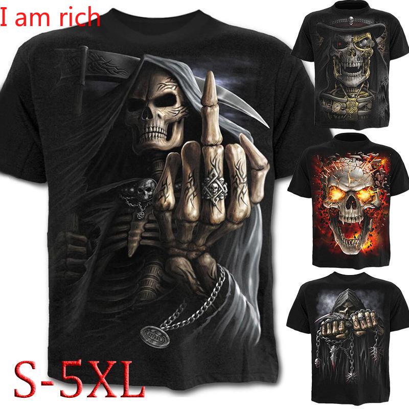 Buy Mens T-shirts Short Sleeve Skull 3D Streetwear Punk Rock Summer Tee ...
