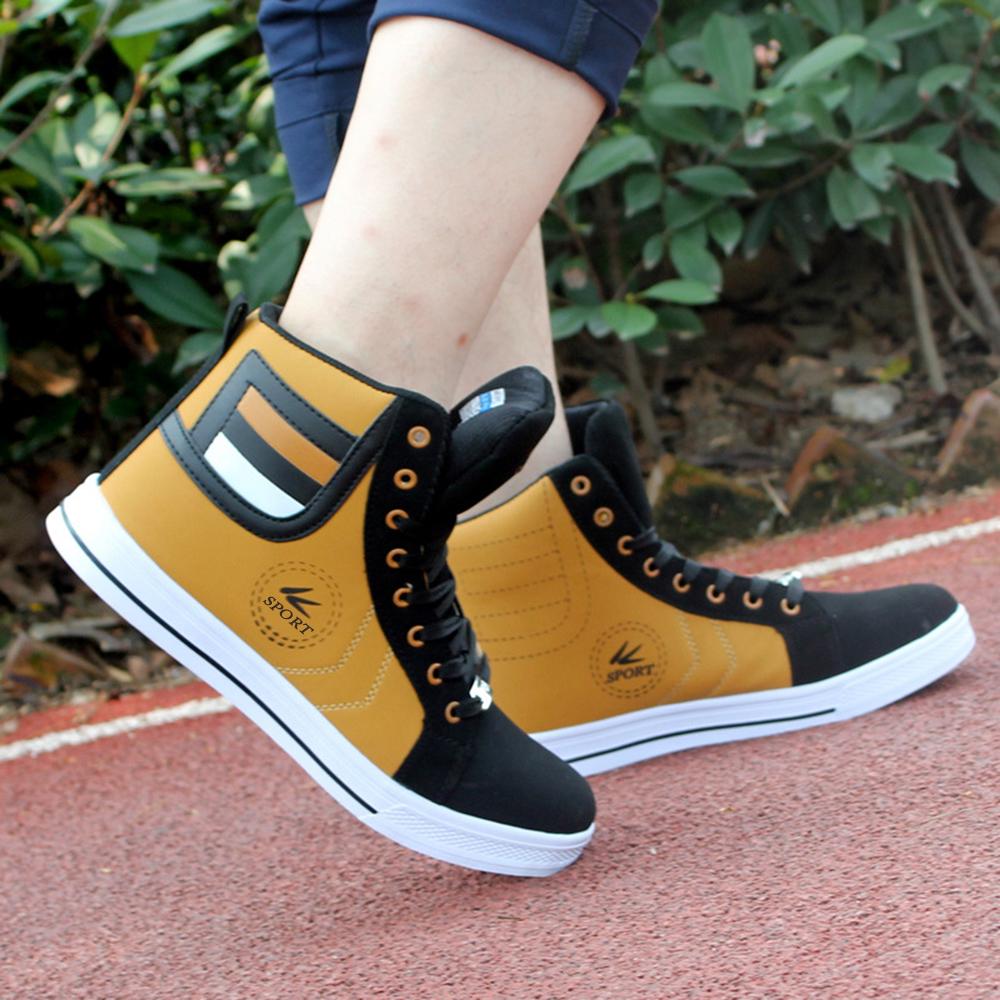 Men's Patch Work High Top Lace Up Classic Breathable Vulcanize Shoes ...