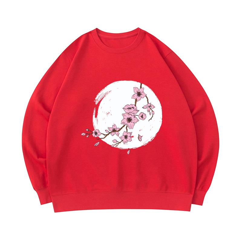 Buy Men's 300 GSM 100% Cotton Sweatshirt Beautiful Cherry Blossoms Moon ...