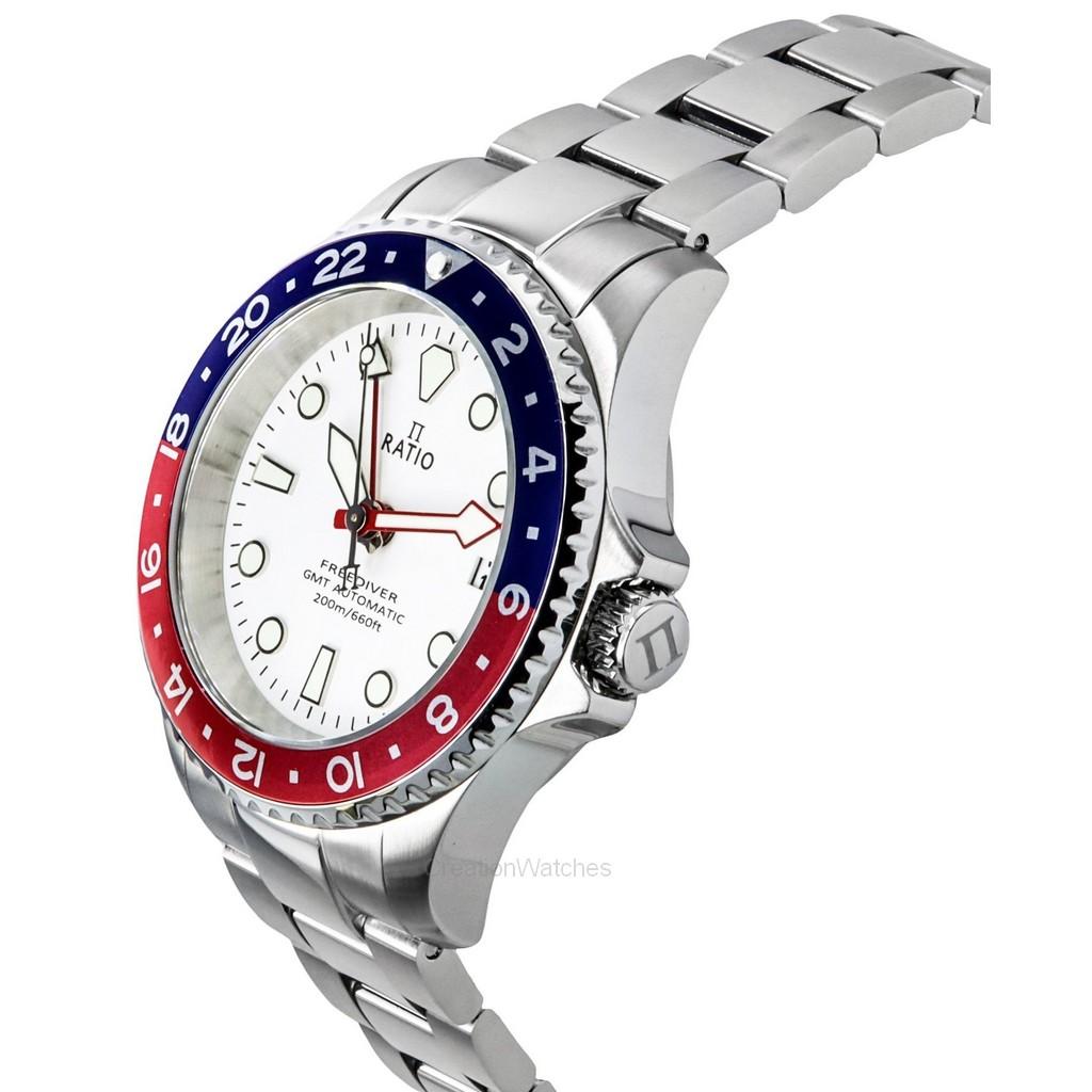 Buy RATIO FreeDiver GMT Series Sapphire Stainless Steel White Dial Blue ...