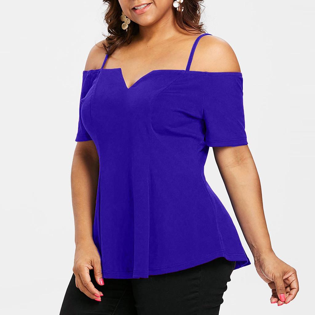 Buy Fashion Womens Plus Size Short Sleeve Cold Shoulder Solid Cami T ...