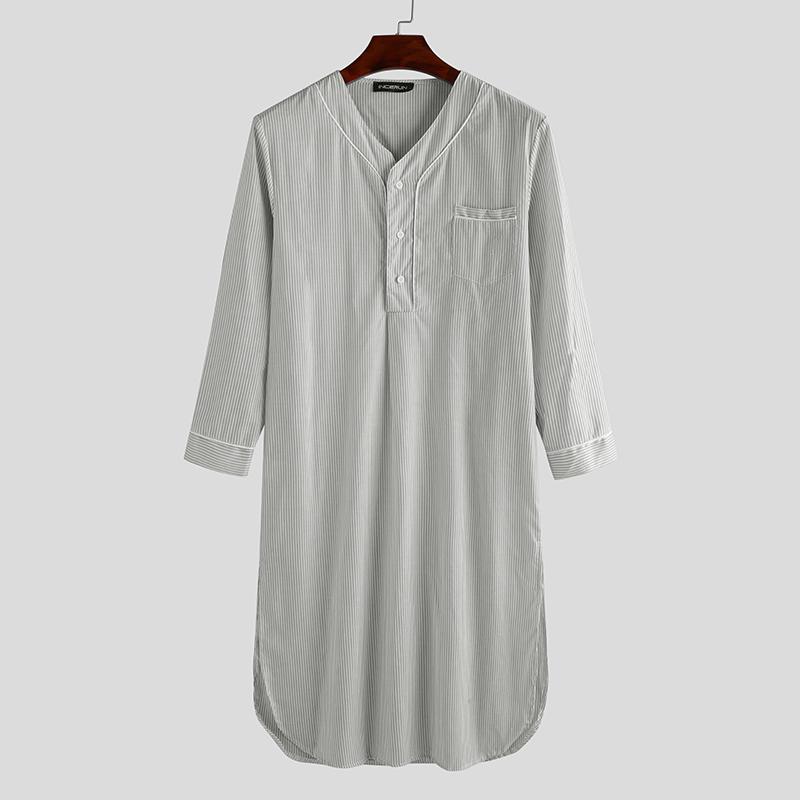 İnceRUN Oversized Erkek Uzun Kollu Pinstriped Gecelik Gevşek Kaftan ...