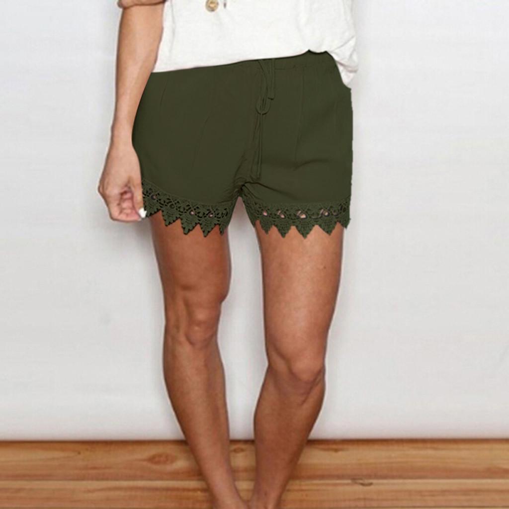 Buy Fashion Women Sexy Solid Lace Patchwork Casual Short Trouser Daliy ...