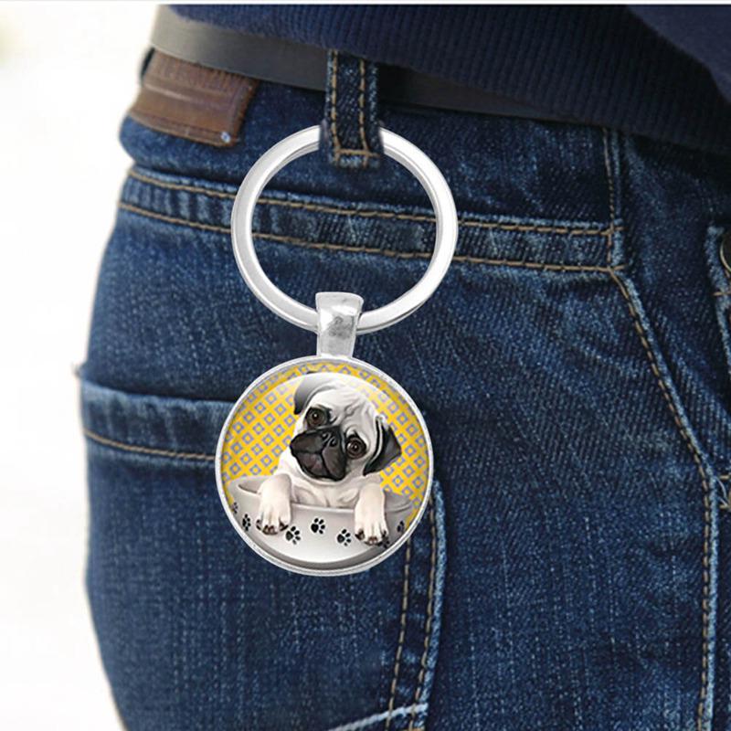 New Cute Pug Keyring Round Keychain Jewelry Pendant Key Ring for Women ...