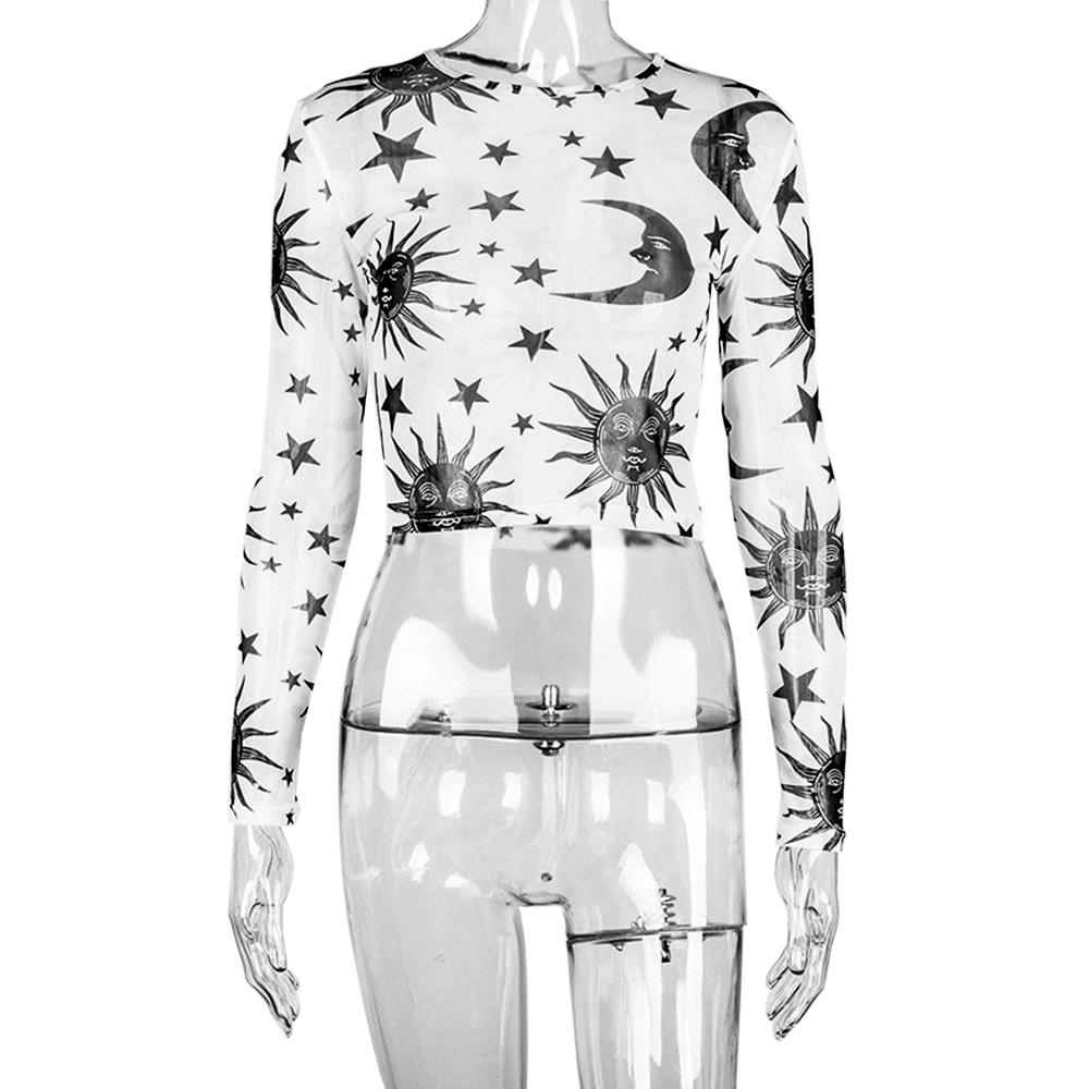 Buy Spring Transparent Mesh T-Shirt Women O-Neck Long Sleeve Slim ...