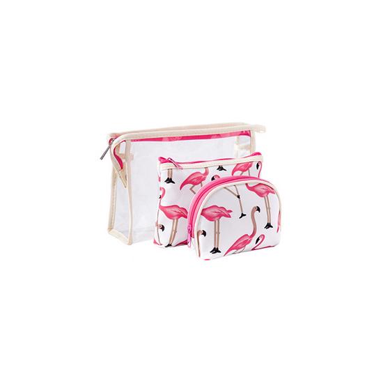 Buy 3pcs Set Women Waterproof Wash Bag Transparent PVC Flamingo ...