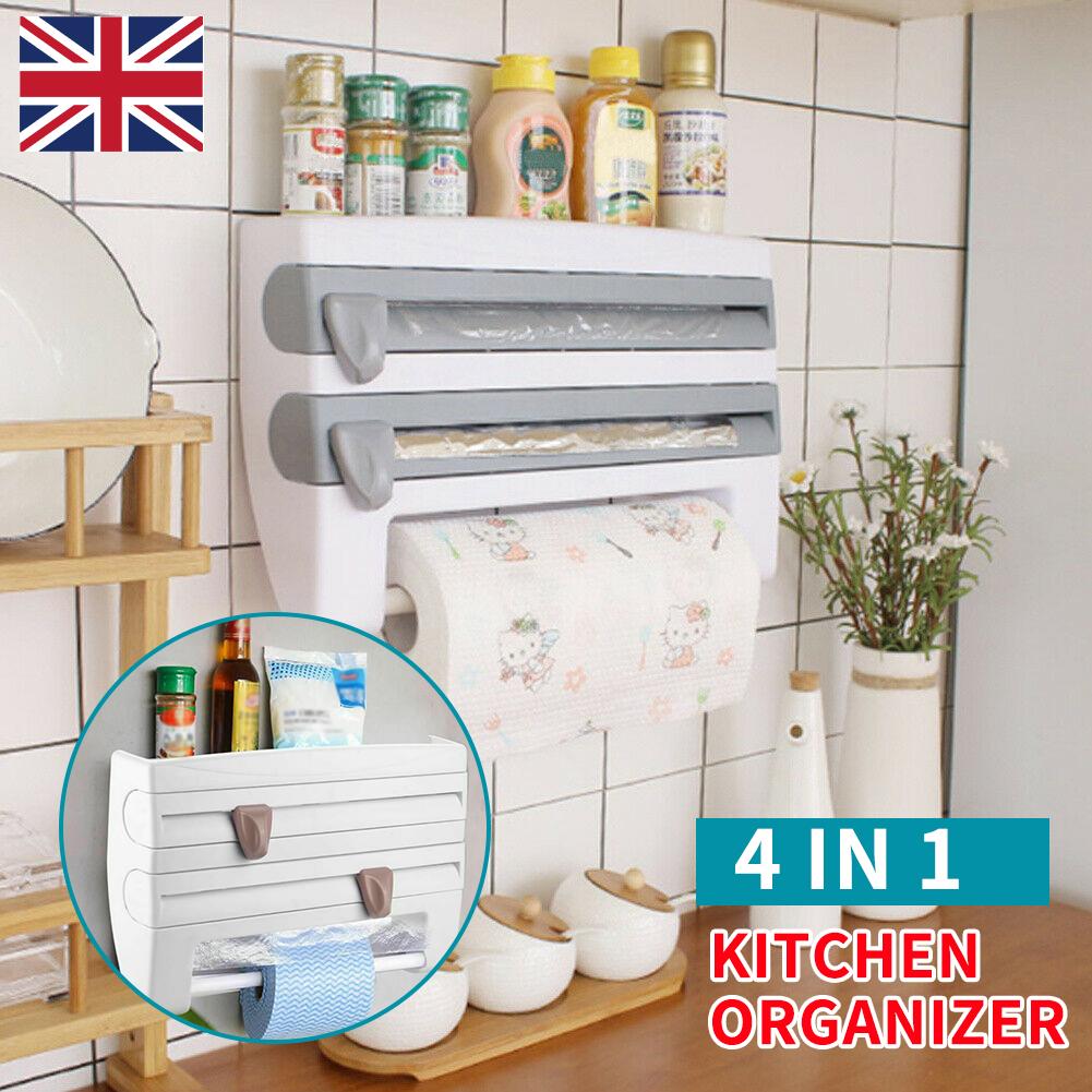 Buy Kitchen Roll Dispenser Cling Film Tin Foil Storage Rack Wall ...