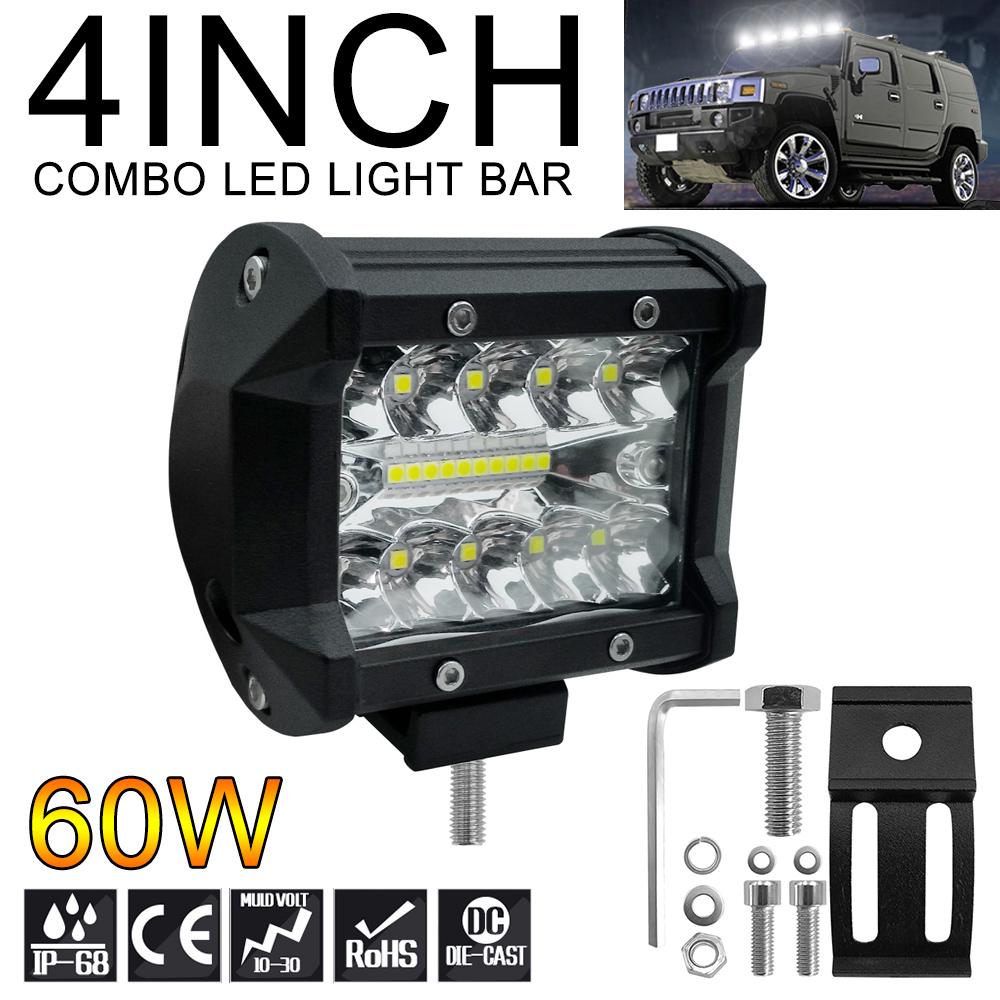 Buy 4 Inch Led Work Light Bar 60W 6000K White Waterproof for Off-Road ...