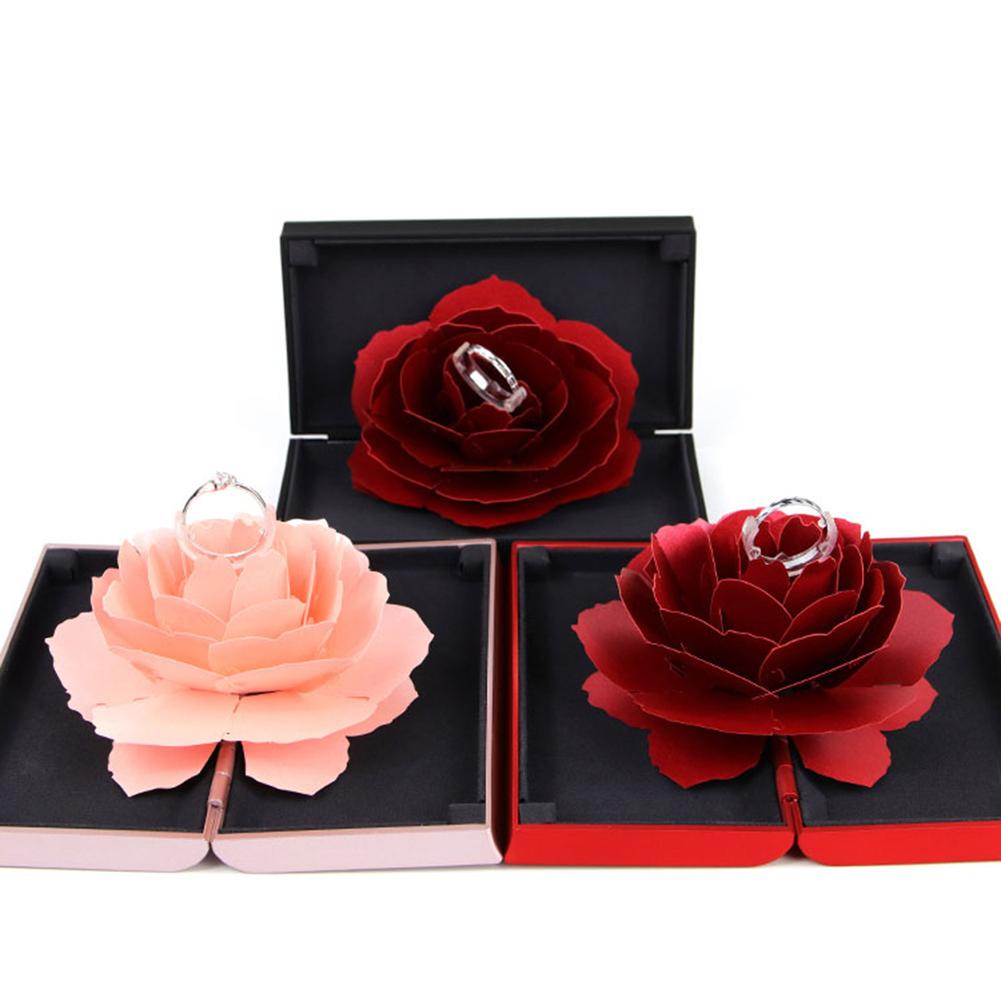 Buy Rotating Rose Ring Box Creative Wedding Valentine Jewelry Storage ...