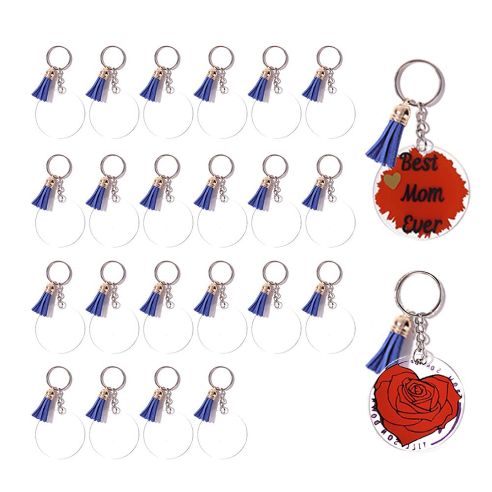 Buy 72pcs Acrylic Circle Discs Key Chains Tassel Pendant Keyring Sets ...