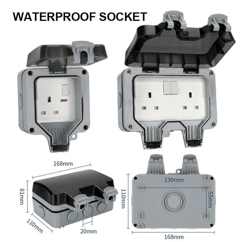 Buy New Waterproof Socket Main Power IP66 Switched 1/2 Gang 13A Outdoor ...
