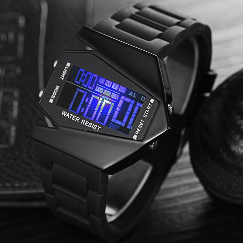 Buy Irregular Shape Men Unique Led Display Rubber Band Digital Watches ...