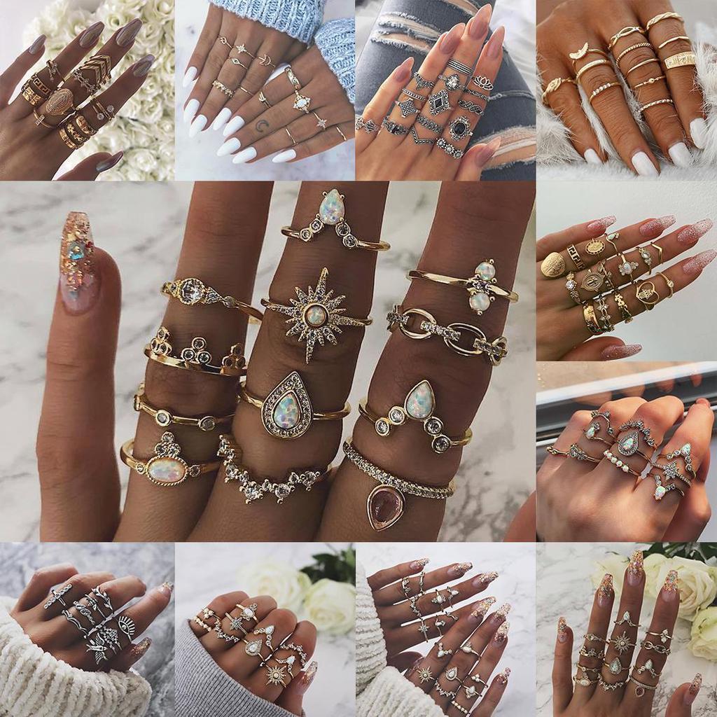 Buy Women Fashion Geometric Finger Rings Set Party Jewelry Gift at ...