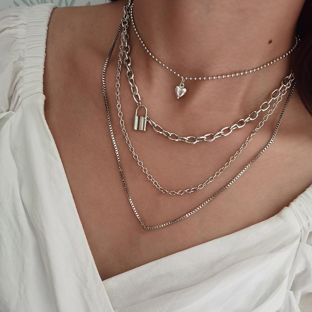 Buy Vintage Padlock Pendant Necklaces Multilayer Lock Necklace Heart ...