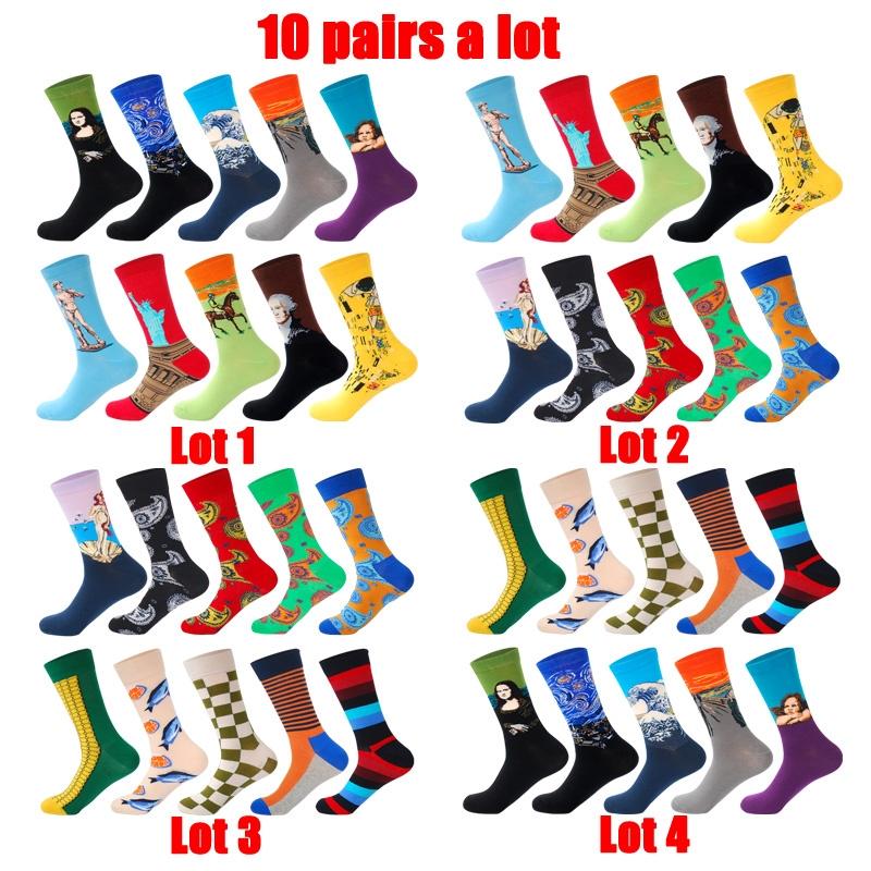 Buy 10Pairs/Lot Happy Socks Men Funny Art Dress Socks Summer Fashion ...