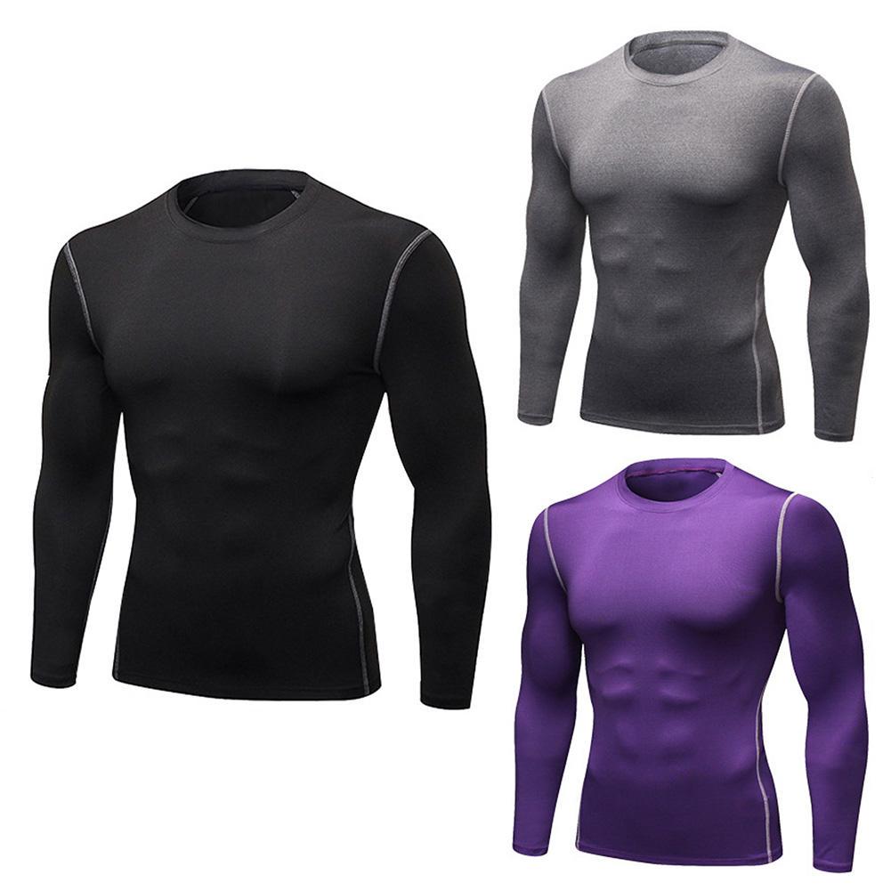 Buy Men Gym Compression Base Layer Tops Long Sleeve Quick Dry Sports T ...