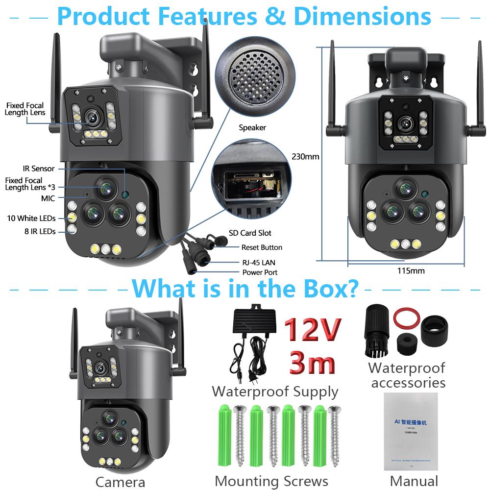 Buy Outdoor Waterproof 16MP 4K PTZ Wireless WiFi Surveillance IP Camera ...