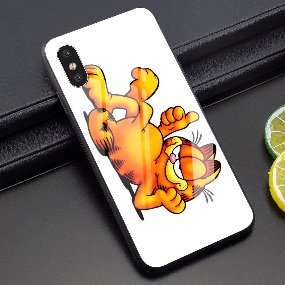 Buy Cute Garfield Glass Phone Case for Redmi Go Xiaomi Huawei P9 Honor ...