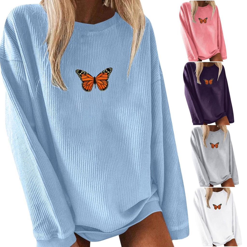 Buy Women's Fashion Solid Color Butterfly Print Sweater Long Sleeves at ...
