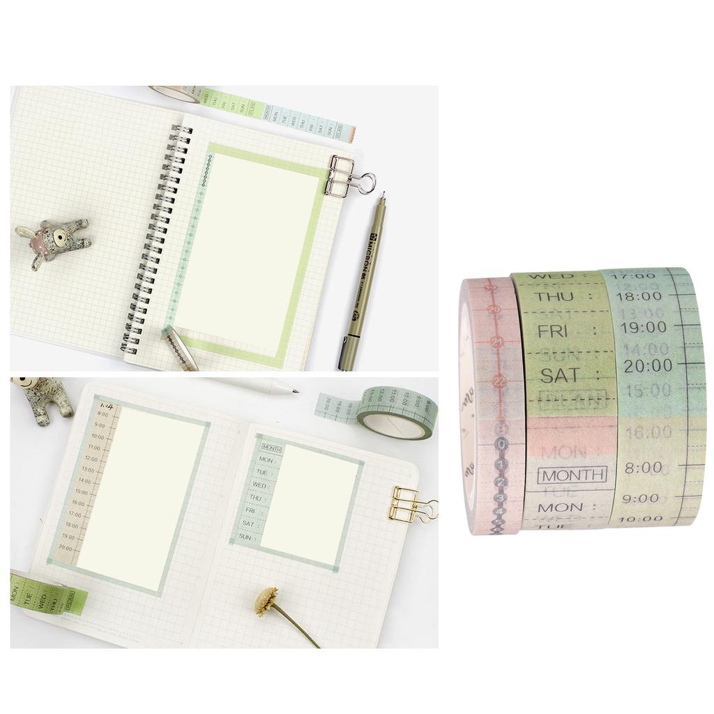 Buy 3Pcs Timeline Tape Weekly Date Hourly Plan Washi Tape Efficiency ...