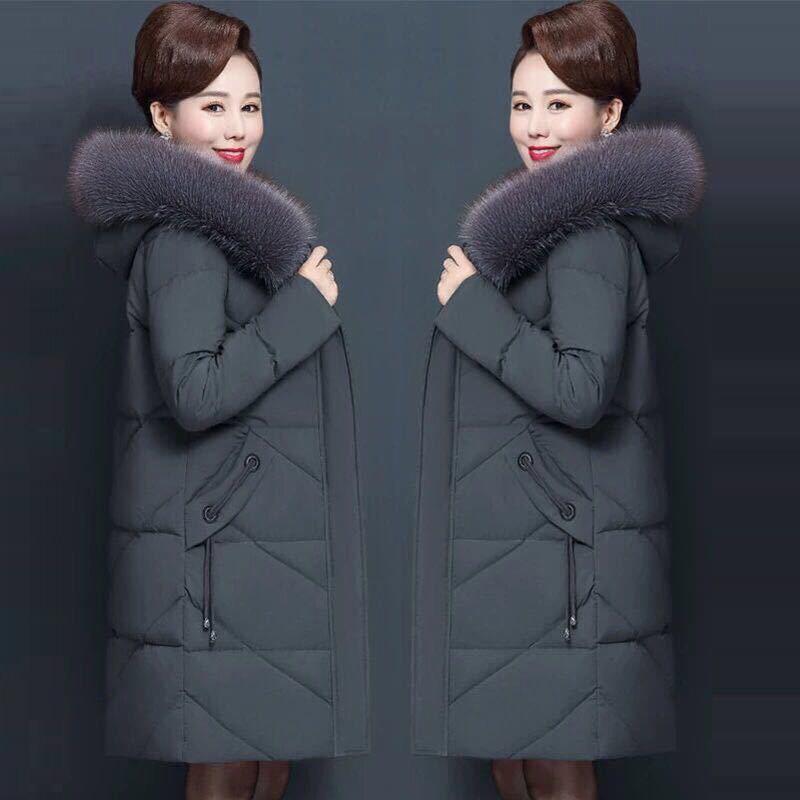 Buy Winter Solid Big Fur Collar Padded Jacket Women Hooded Thickened Warm Cotton Coats Ladies ...