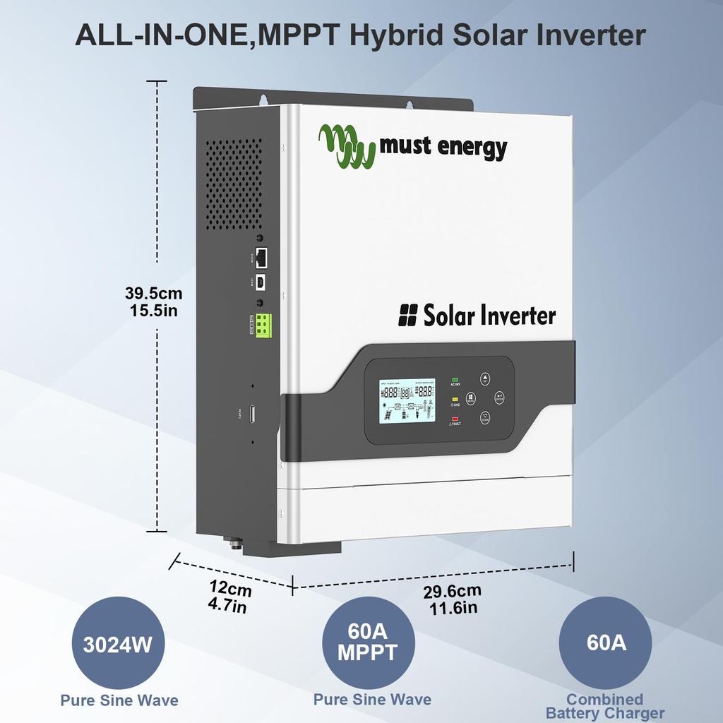 Buy MUST Multi-function Inverter 3000W 24V High Frequency Hybrid MPPT ...