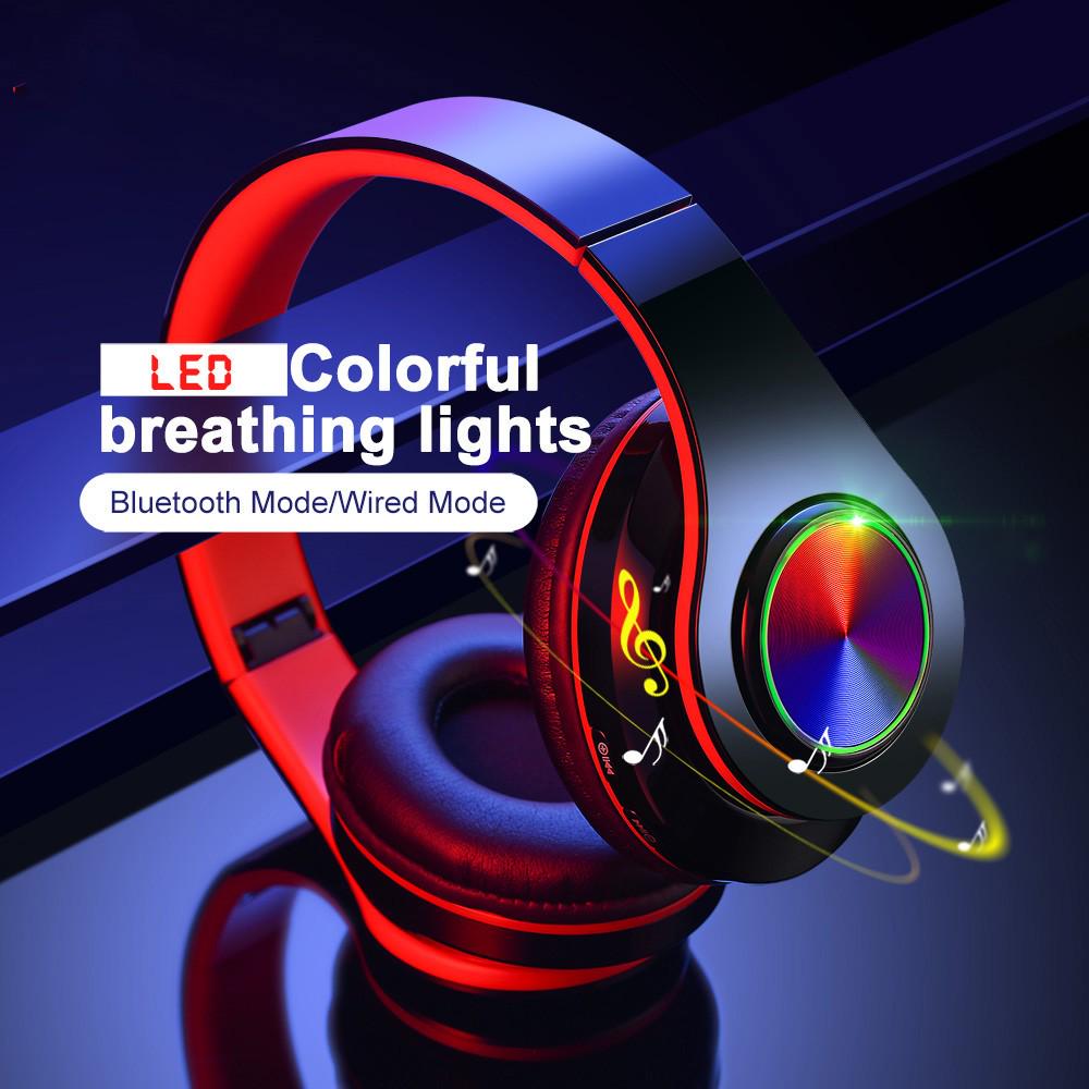 LED Colorful Wireless Headsets RGB Breathing Lights Portable Folding ...
