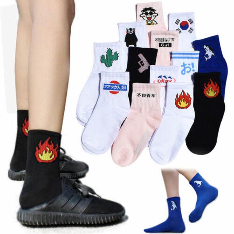 Buy Fashion Women Men Funny Cotton Socks Harajuku Print Unisex Short ...