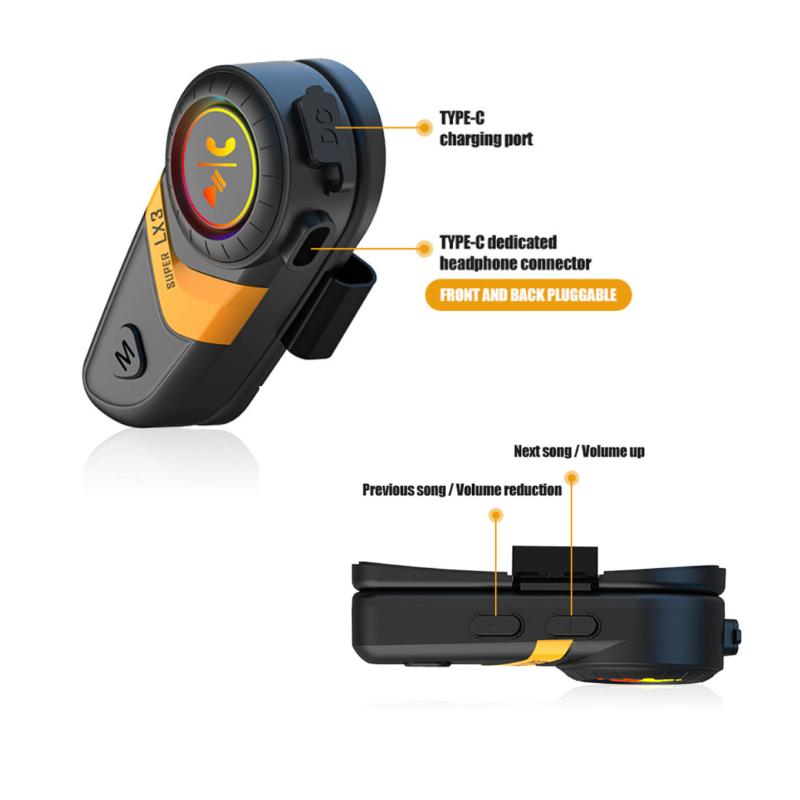 LX3 Bluetooth-гарнитура для шлема Bluetooth 5.0 для езды на мотоцикле ...