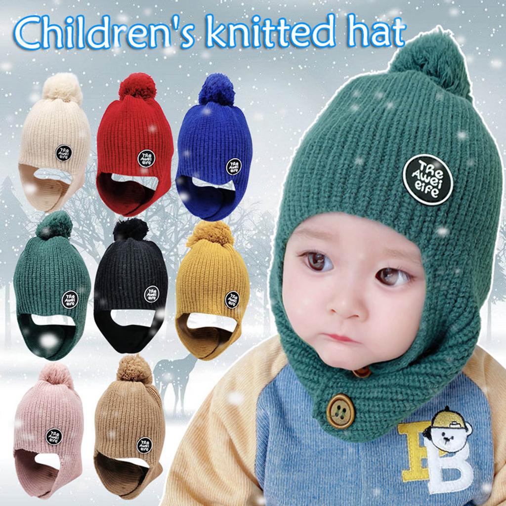 [YZ] Newborn Baby Boys Girls Winter Solid Cute Villus Keep Warm Earflap ...