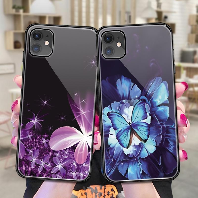 Luxury Flowers Pattern Pattern TPU Frame + Glass Back Phone Case for ...