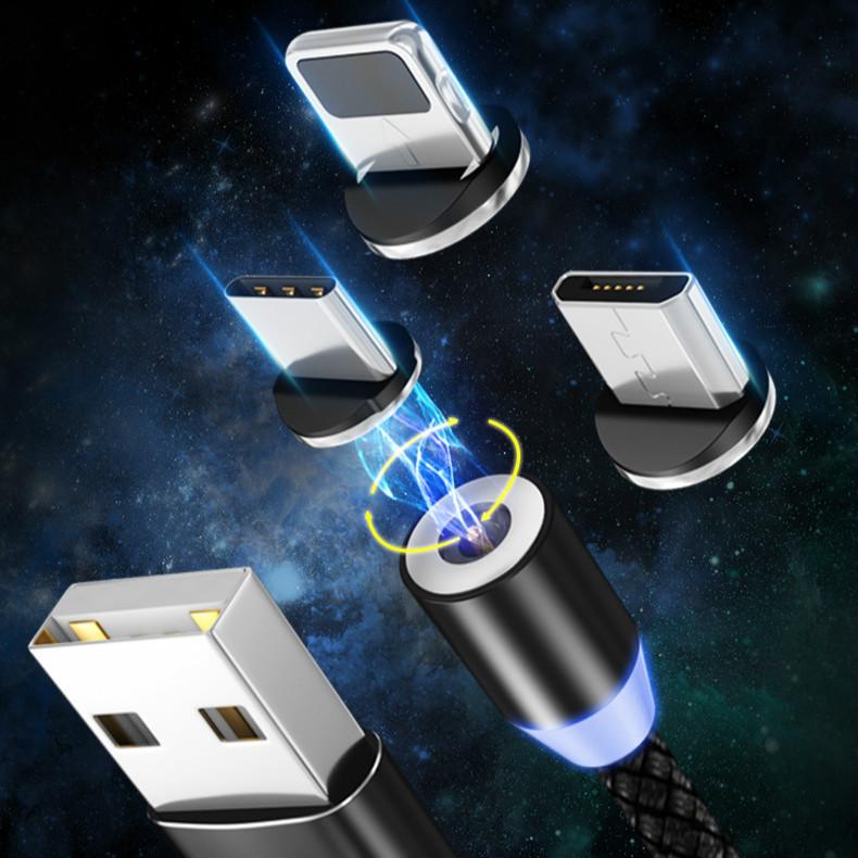 Buy 360 Degree Magnetic Cable Led Nylon Braided Type C Micro Usb Magic ...