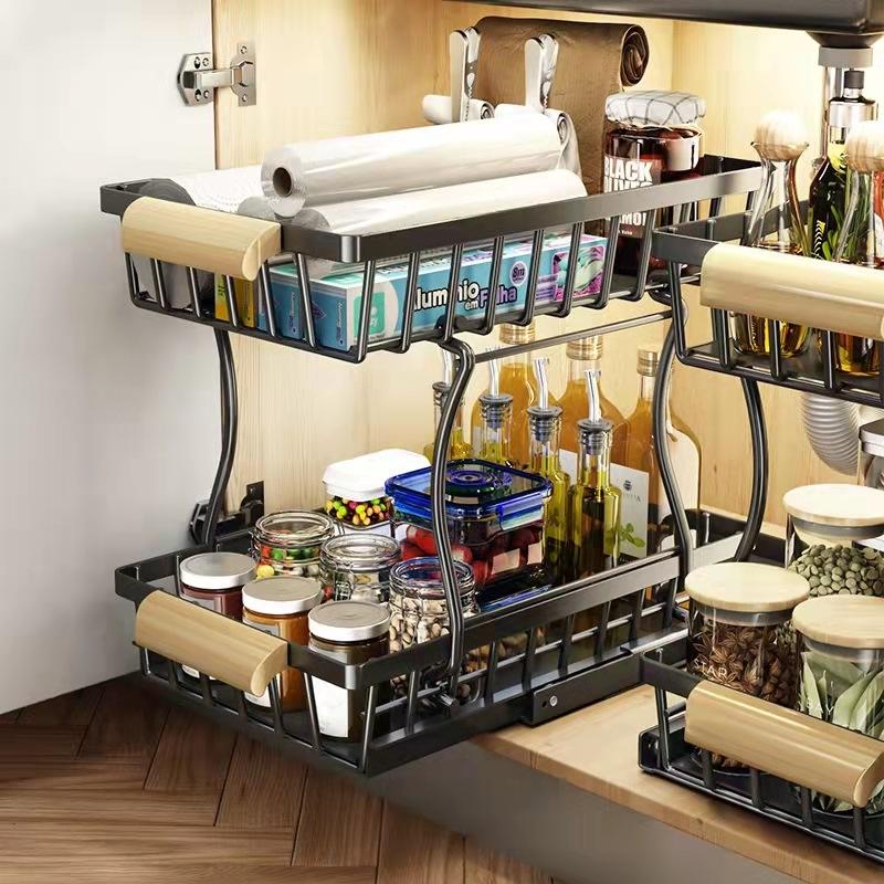 Buy Metal Kitchen Sink Storage Rack Floor Type Storage Push-pull ...