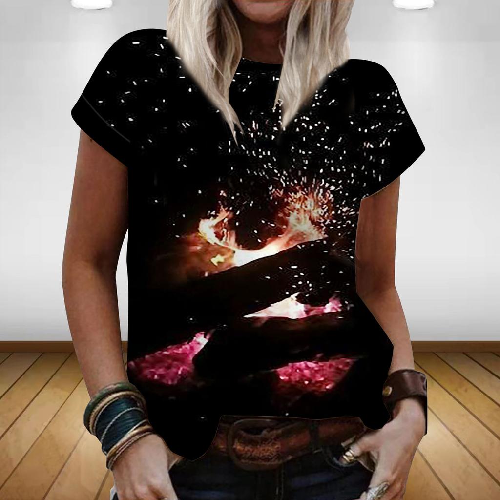 Cheap Summer Women Clothes Lady Loose Printing Tops Female Round Neck ...