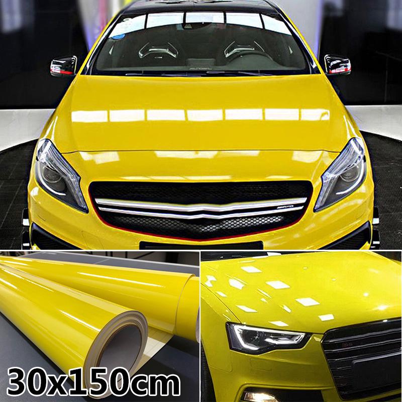 Buy Super Gloss Yellow Vinyl Film Wrap Car Sticker Decal Air Bubble ...