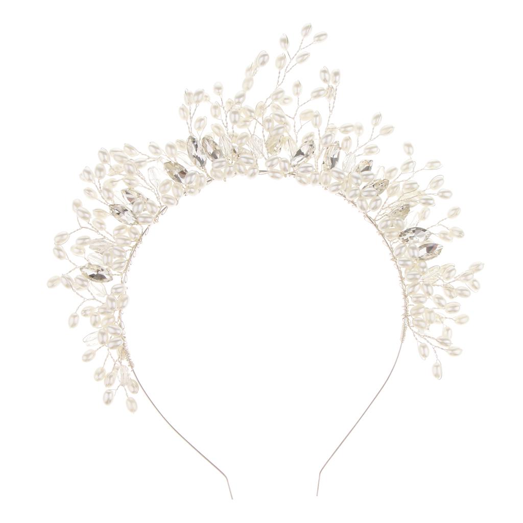 Wedding Party Pearl Rhinestones Headband Crown Hair Band for Bride ...