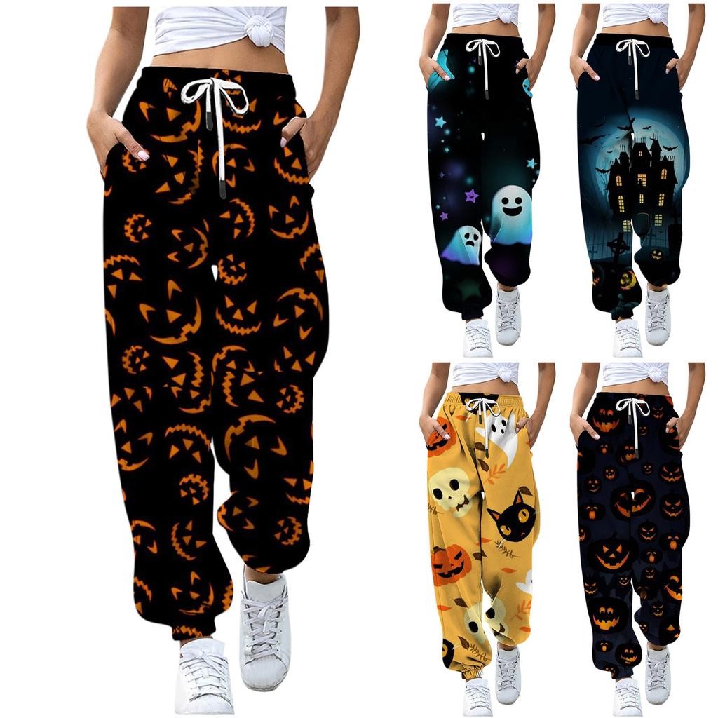Buy Women's Halloween Print Casual Pants Drawstring Elastic Waist ...