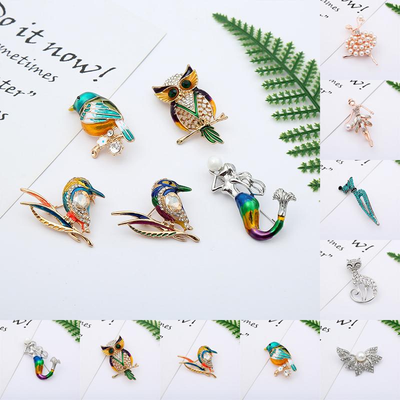 Buy Unisex Fashion Bird Brooches Cute Metal Pins Rhinestone Cartoon ...