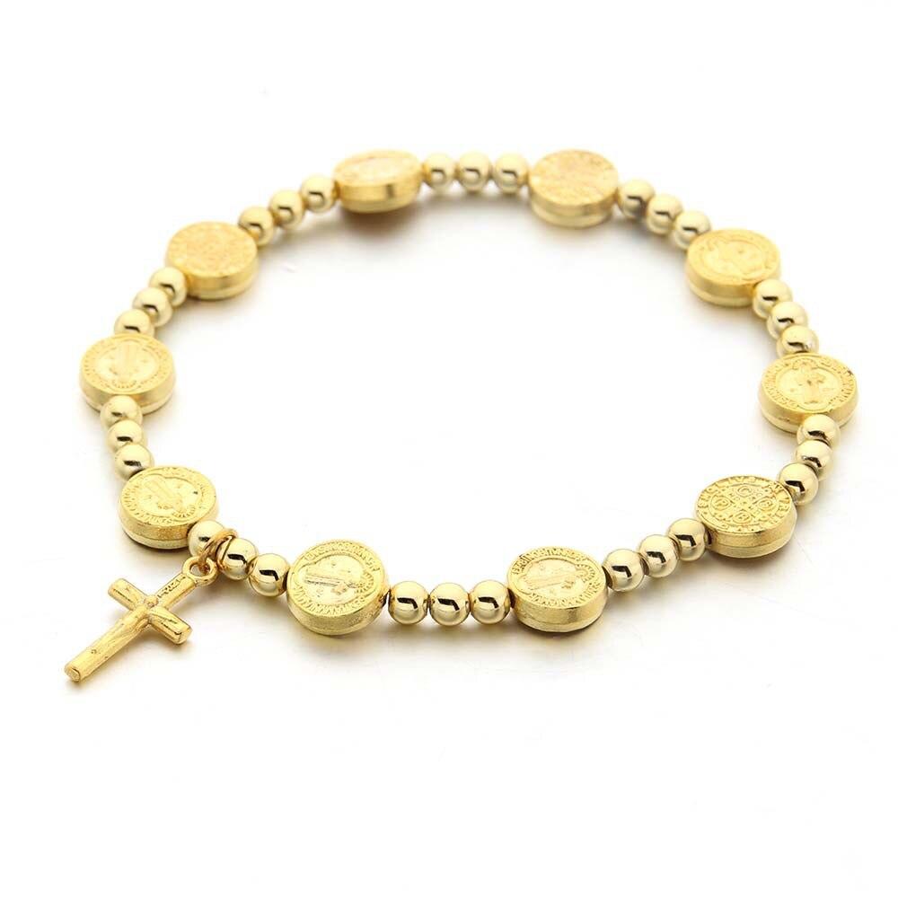 Buy Golden Jesus Cross Bracelet Rosary Bead Bracelet Religious Jewelry ...