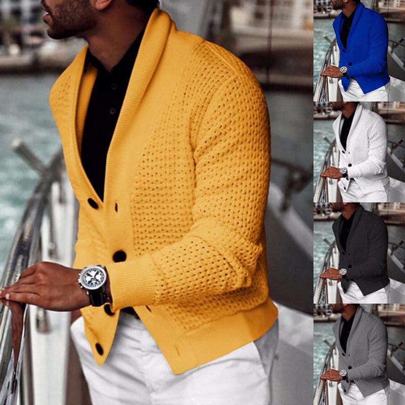 Buy Men's Solid Color Cardigan Long Sleeve Loose Cardigan Large Size ...